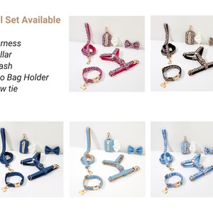 Blue Plaid Personalised Dog Harness, Handmade Harness Collar and Leash ...