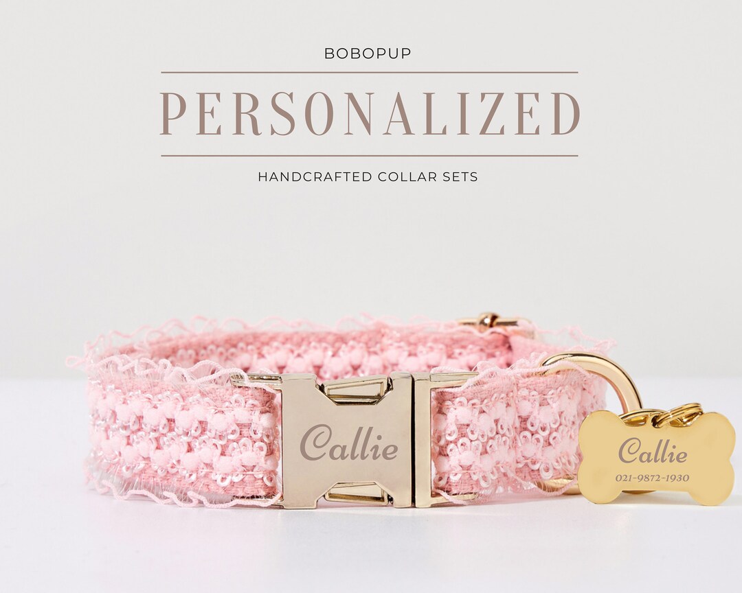 Pink Lace Handmade Dog Collar and Leash Set, Elegant Custom Kawaii ...