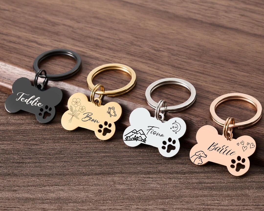 Handcrafted Gold Dog Bone Name Tag,custom Engraved ID Tag for Dogs and ...