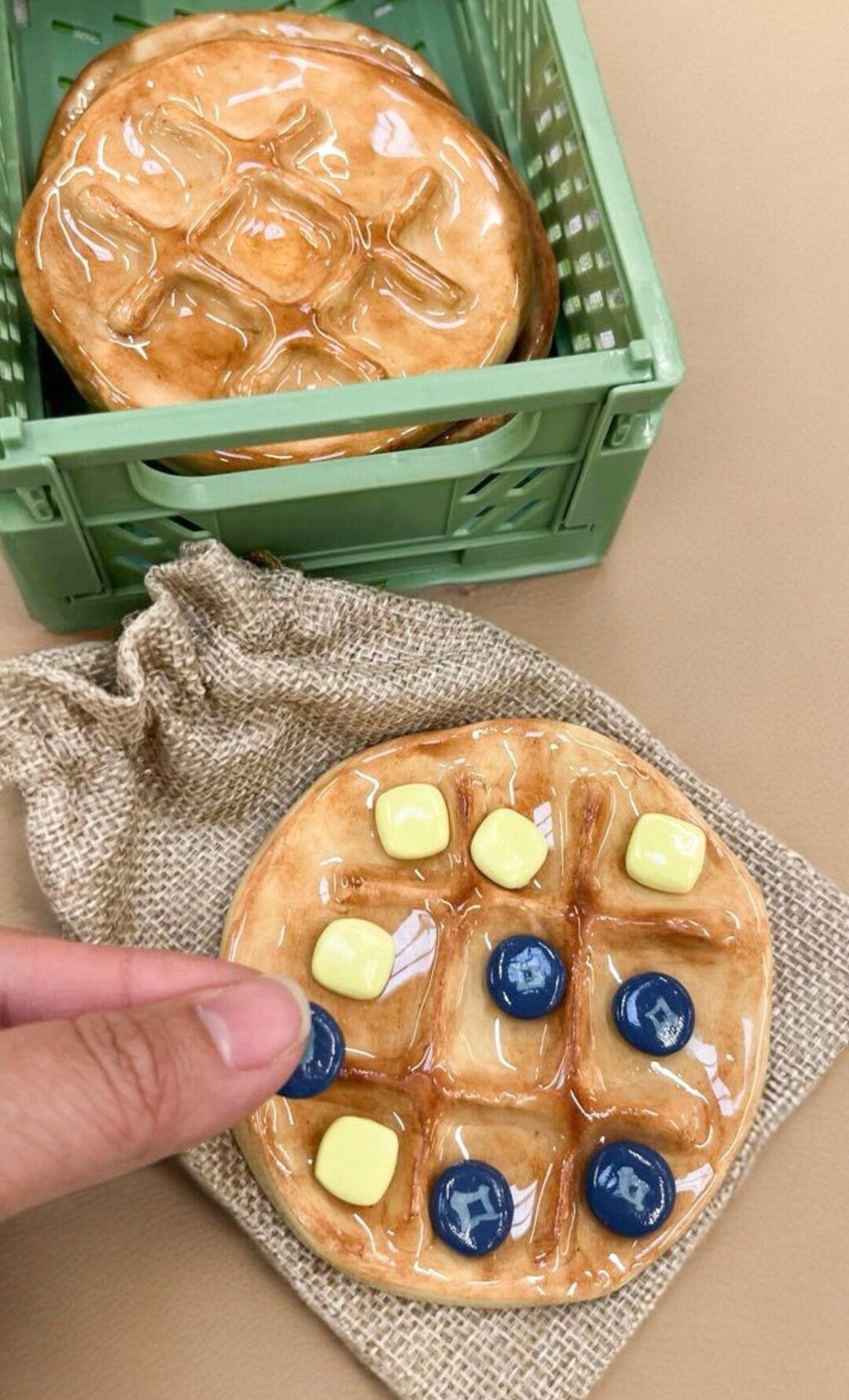 Mini Pancake Waffle Tic-tac-toe Functional Art Clay Trinket Tray ...
