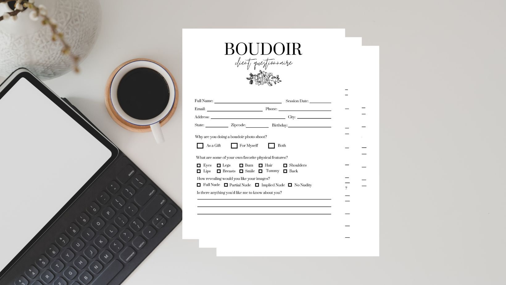 Boudoir Client Questionnaire, Pre-session Questionnaire, CANVA Template ...