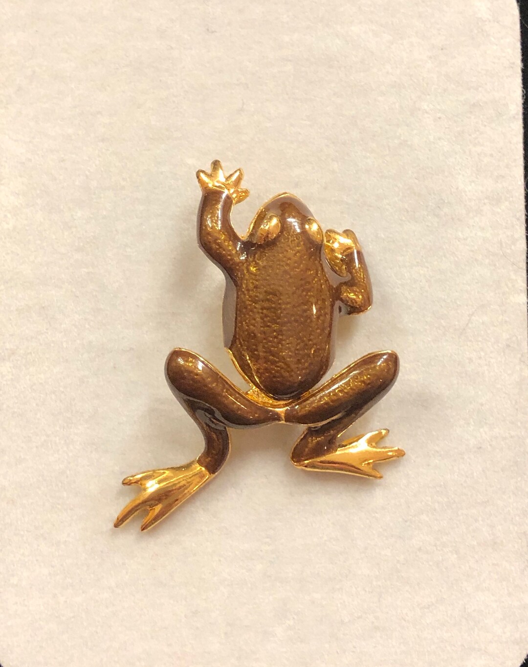 Pendulous Legs Frog in Mocha Enamel and Gold Coloured Trim - Etsy