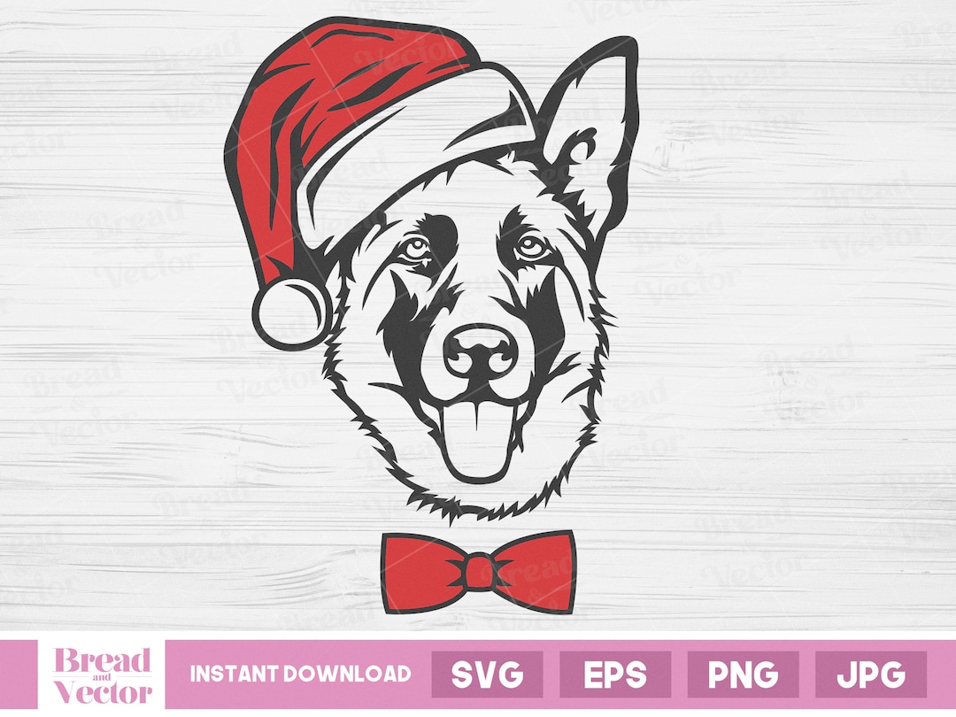 Christmas Santa German Shepherd Dog Svg Santa Dog Face Svg Cute German ...