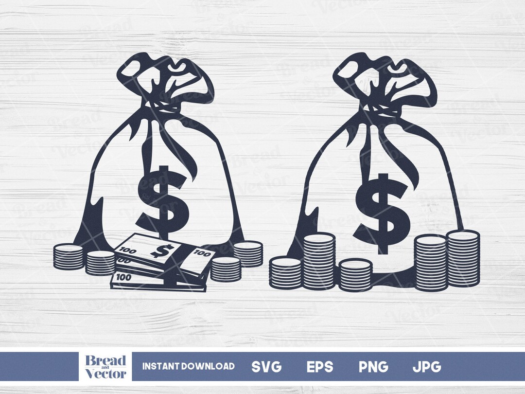 Money Bag, Coins and Dollar Bills Design Svg Cut File for Cricut ...