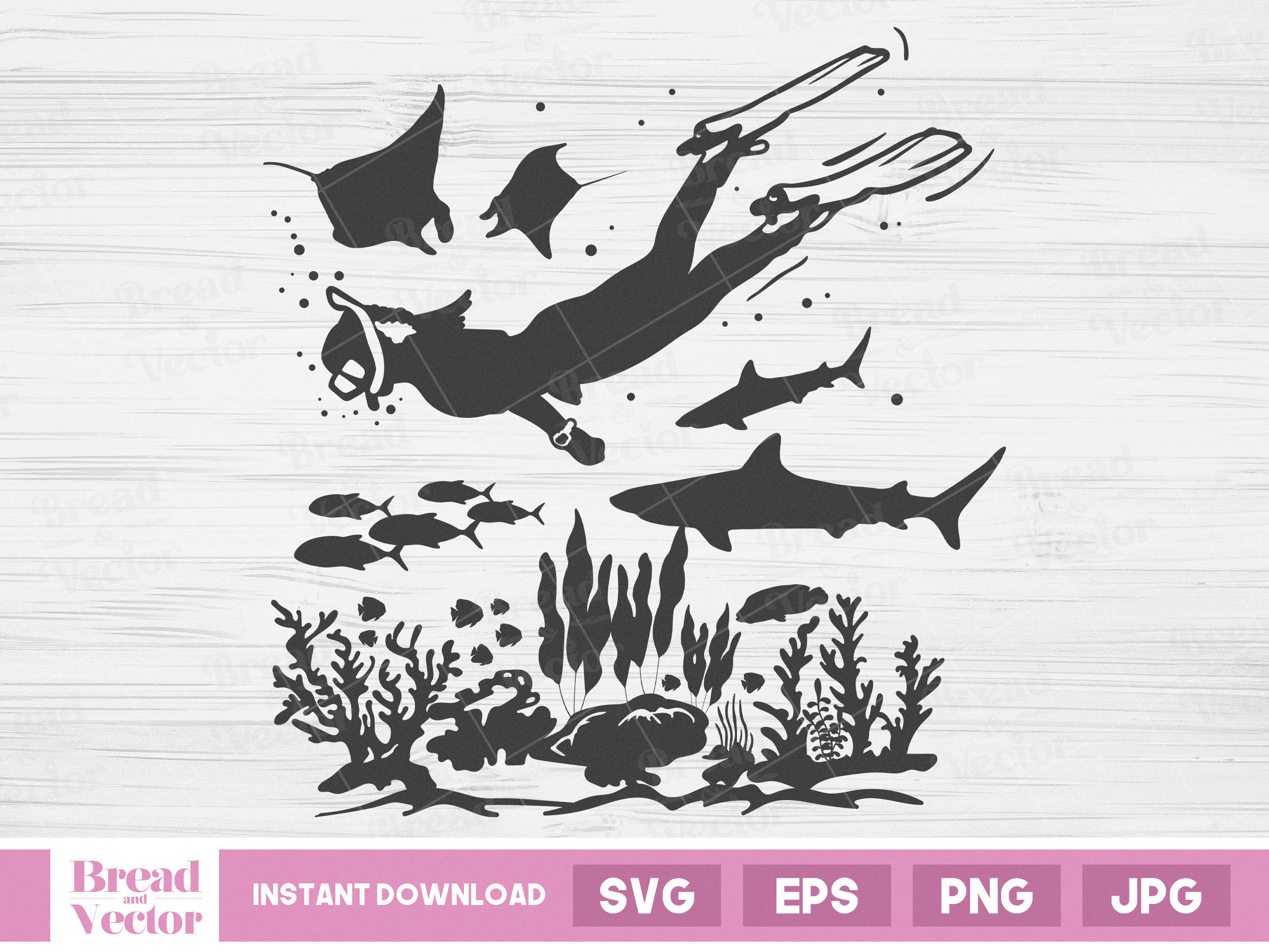 Female Free Diver With Marine Animals Svg Lady Free Diver - Etsy