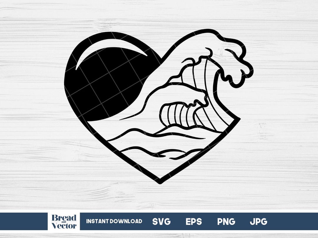 Wave Heart Svg, Heart Waves Clipart, Love Surfing Svg, Love Waves Cut ...