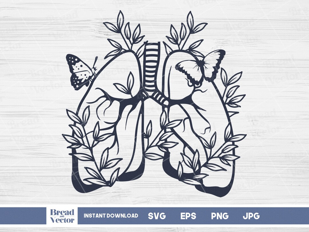 Botanical Lungs With Butterflies Clipart Design Svg Cutfile, Tshirt ...