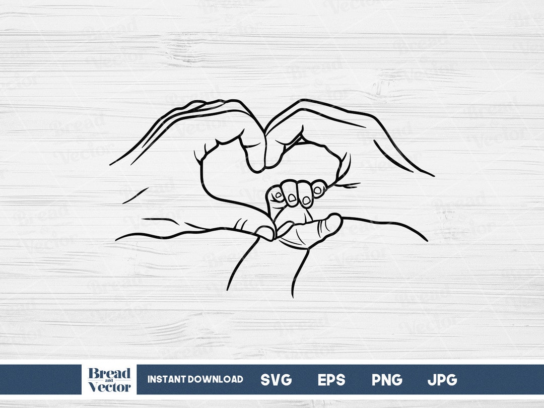 Famille mains coeur SVG | Svg dessin au trait coeur famille mains ...