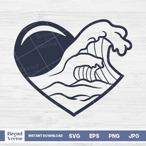Wave Heart Svg, Heart Waves Clipart, Love Surfing Svg, Love Waves Cut ...