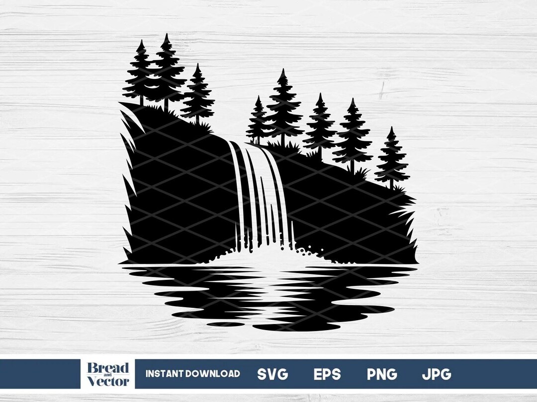 Waterfall Silhouette SVG: Nature Waterfall Design Cut Files (digital ...