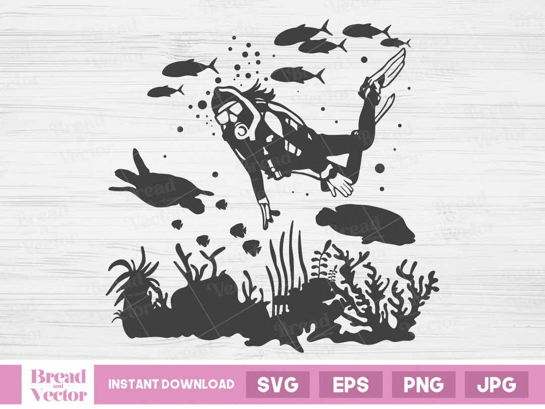 Woman Scuba Diving With Marine Animals Svg Lady Scuba Diver - Etsy