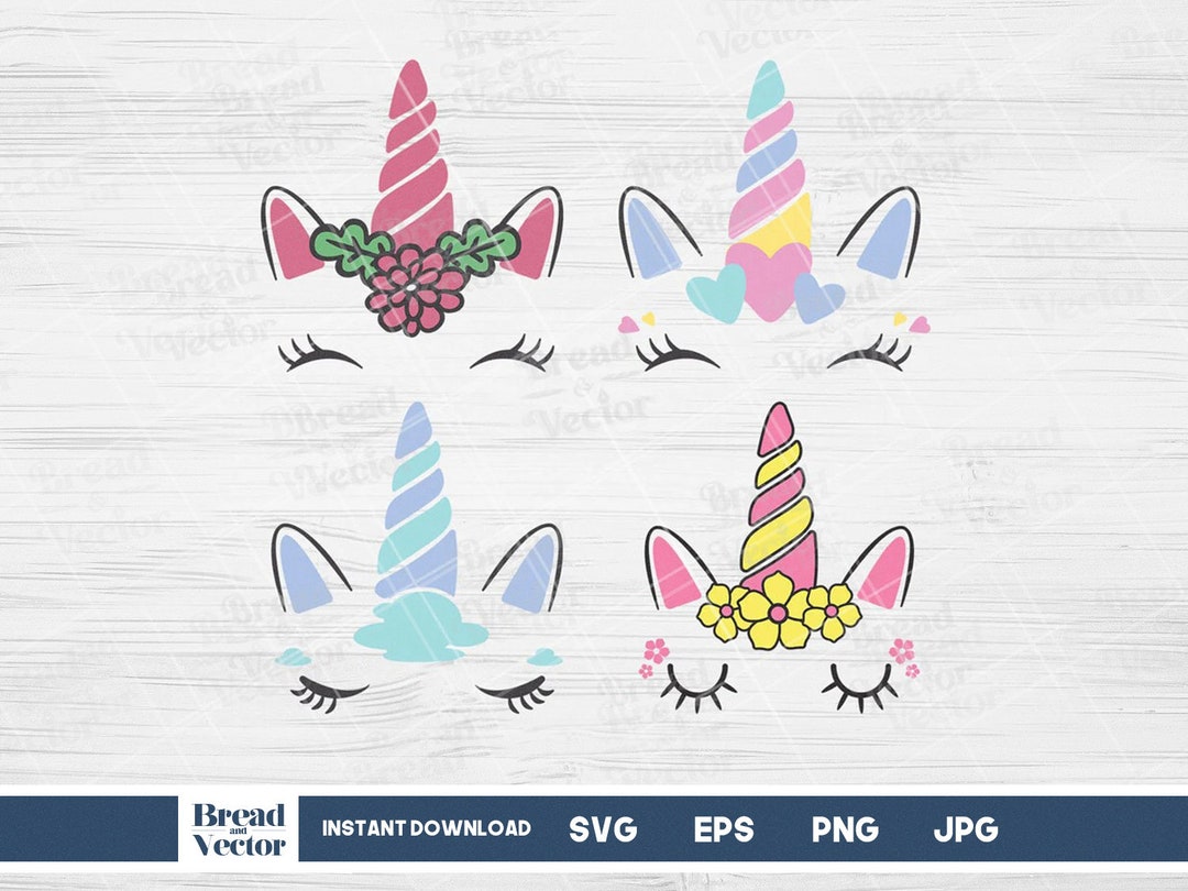 Unicorn Head Design Bundle Svg, Cute Unicorn Heads Svg, Unicorn Head ...