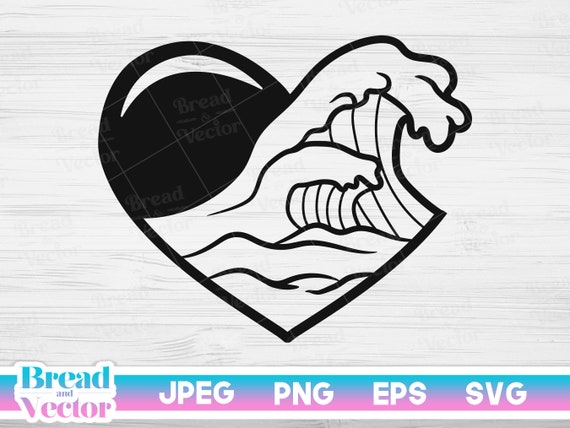 Wave Heart Svg Heart Waves Clipart Love Surfing Svg Love - Etsy