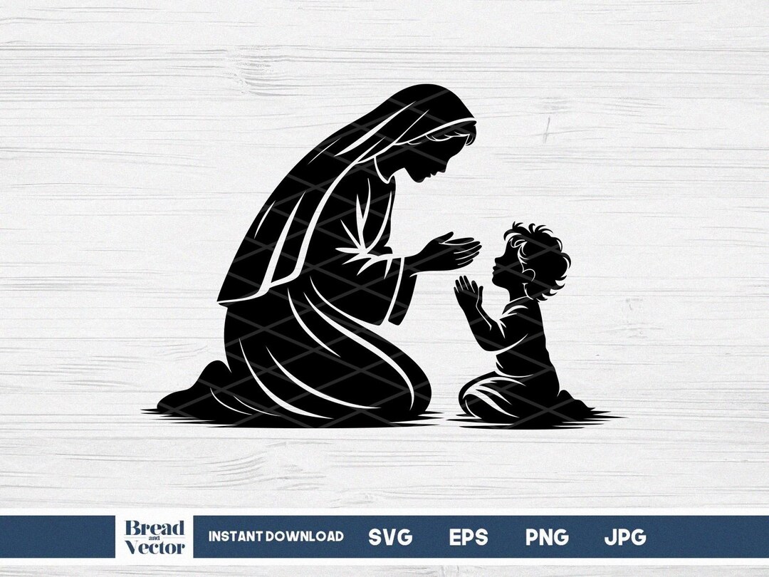 Mother and Child SVG: Nun, Child Praying Silhouette Cut File (digital ...
