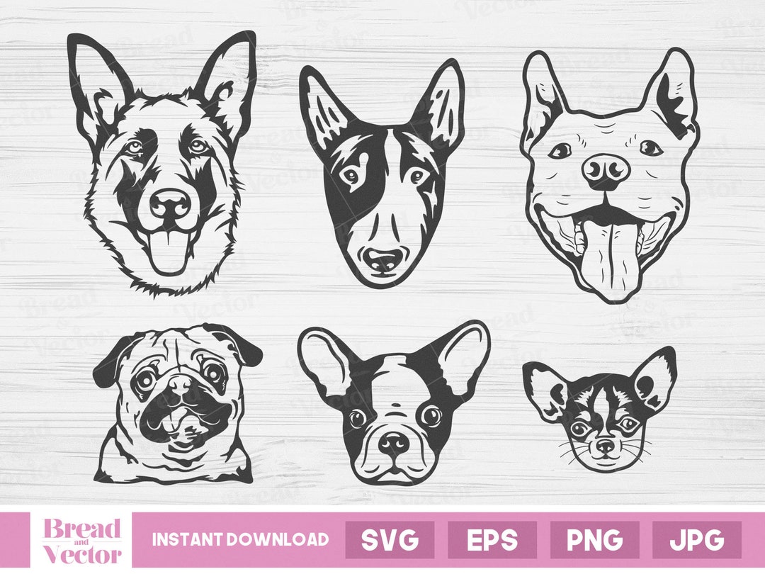 Cute Dog Face Design Bundle Svg Mixed Dog Breeds Face Design - Etsy UK