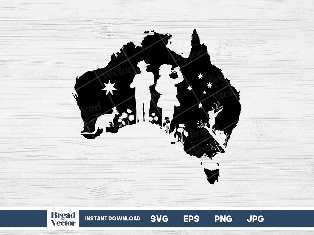 Anzac Day Australia Map Silhouette SVG Cut File (digital Download ...