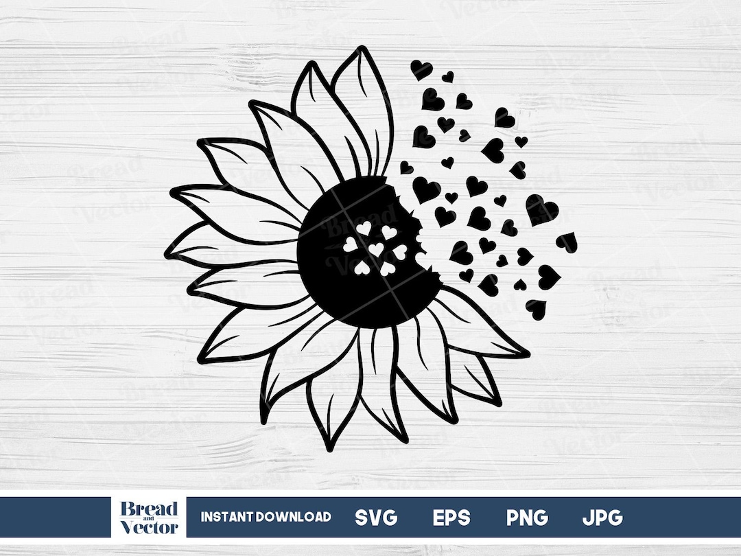 Sunflower Heart Svg, Tiny Hearts Fading Svg, Sunflower Clipart, Love ...