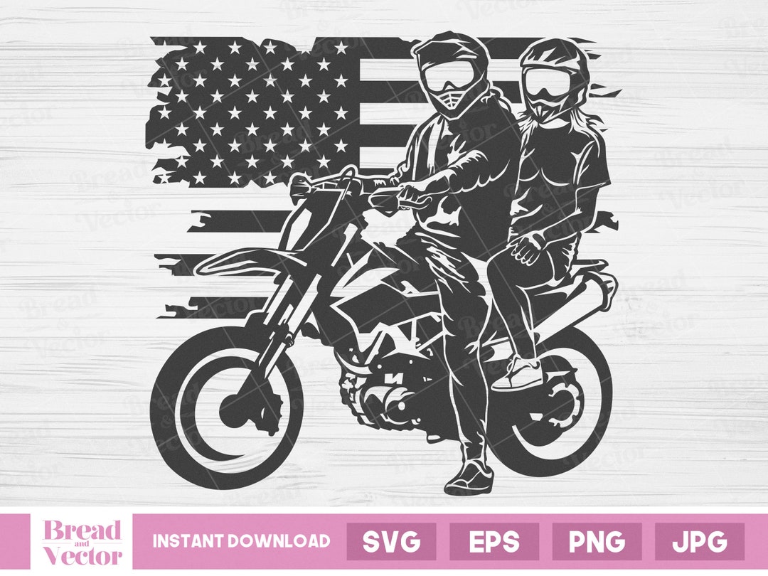 US Couple Supermoto Biker Svg American Biker Couple Svg Couple Rider ...
