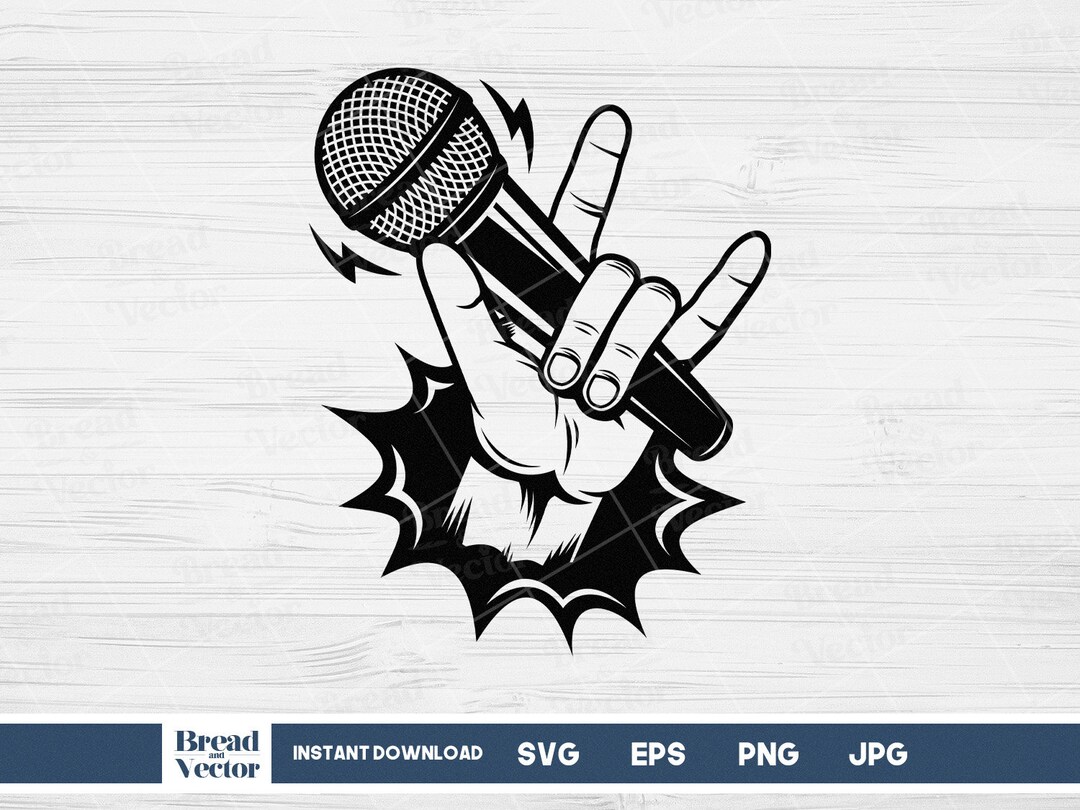 Rock on Hand With Microphone SVG: Rock and Roll Design Cut File ...