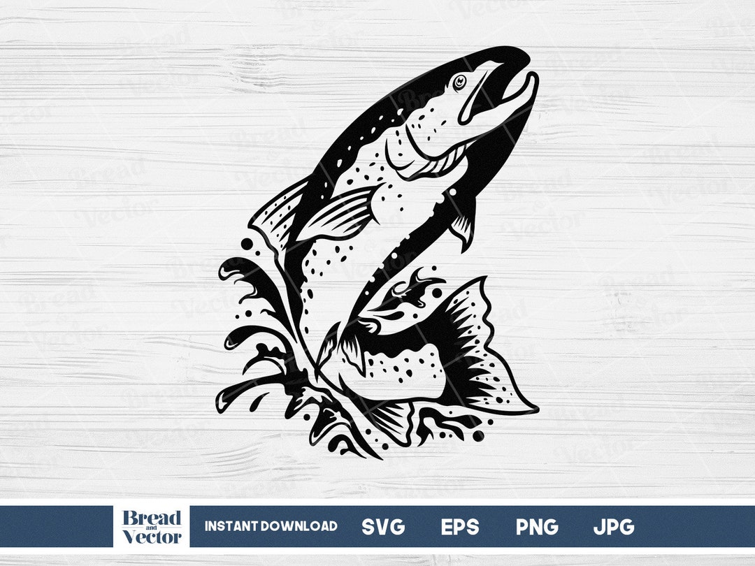 Trout Fish Svg, Jumping Trout Fish Svg, Trout Fishing Clipart Design ...