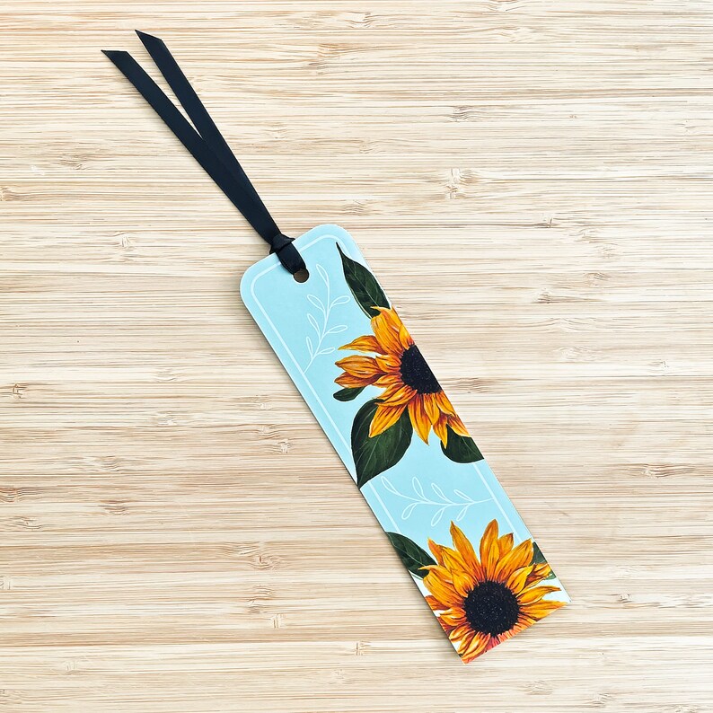 Sunflower Bookmark With Ribbon, Mint Green Floral Bookmark, Handmade ...