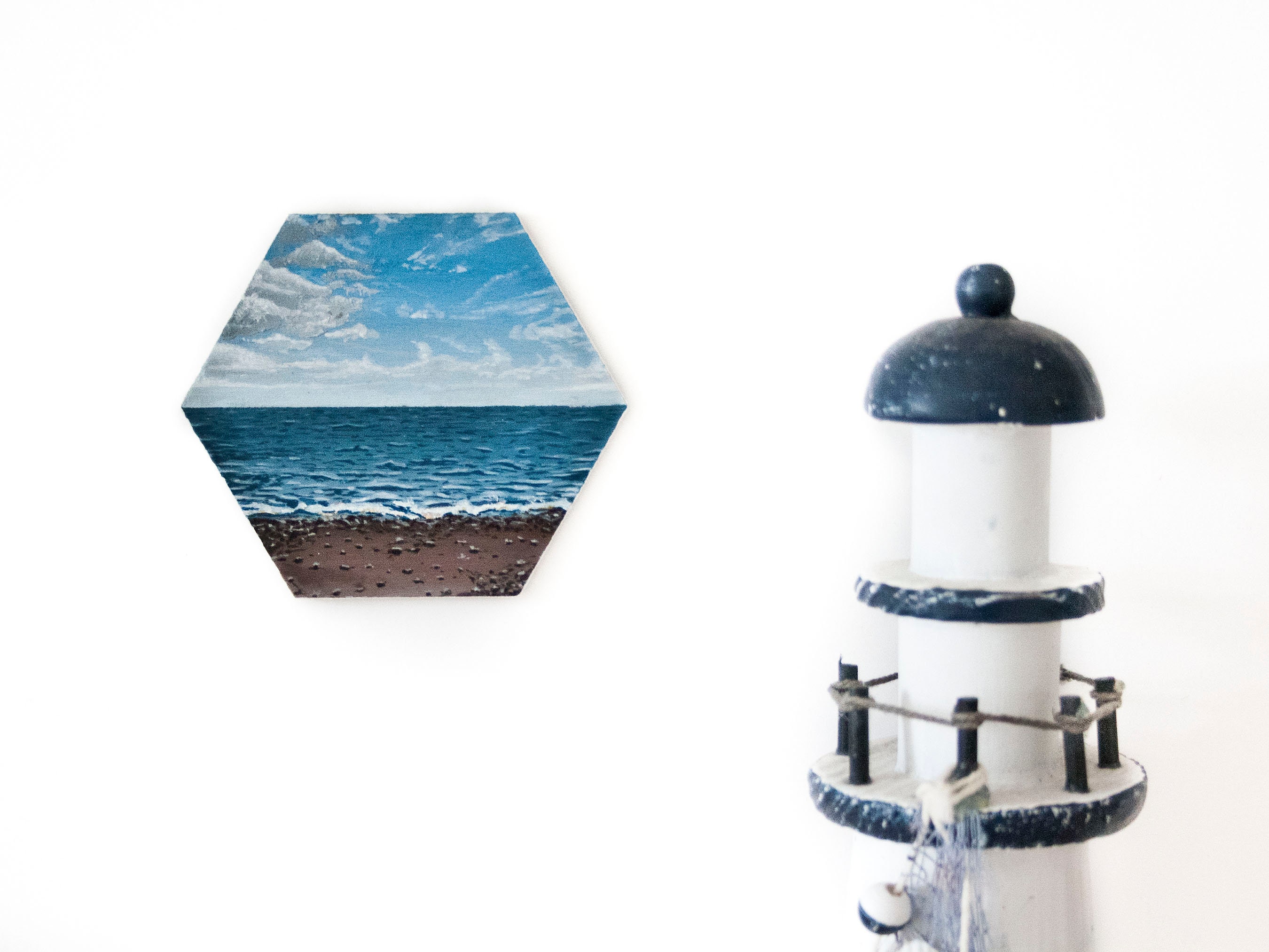 Mini Seascape Painting, Original Acrylic Art, Hand Painted Hexagon ...