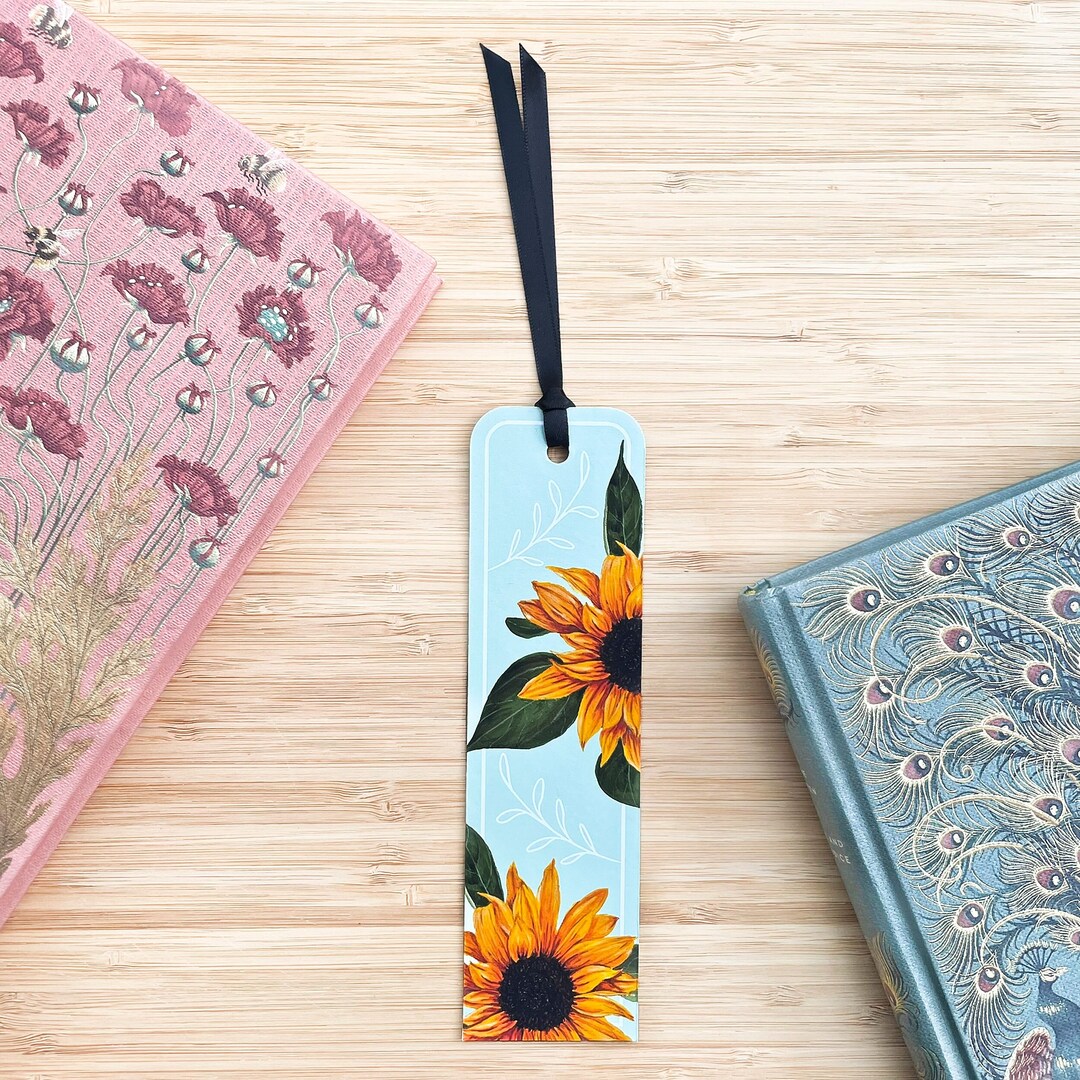 Sunflower Bookmark With Ribbon, Mint Green Floral Bookmark, Handmade ...