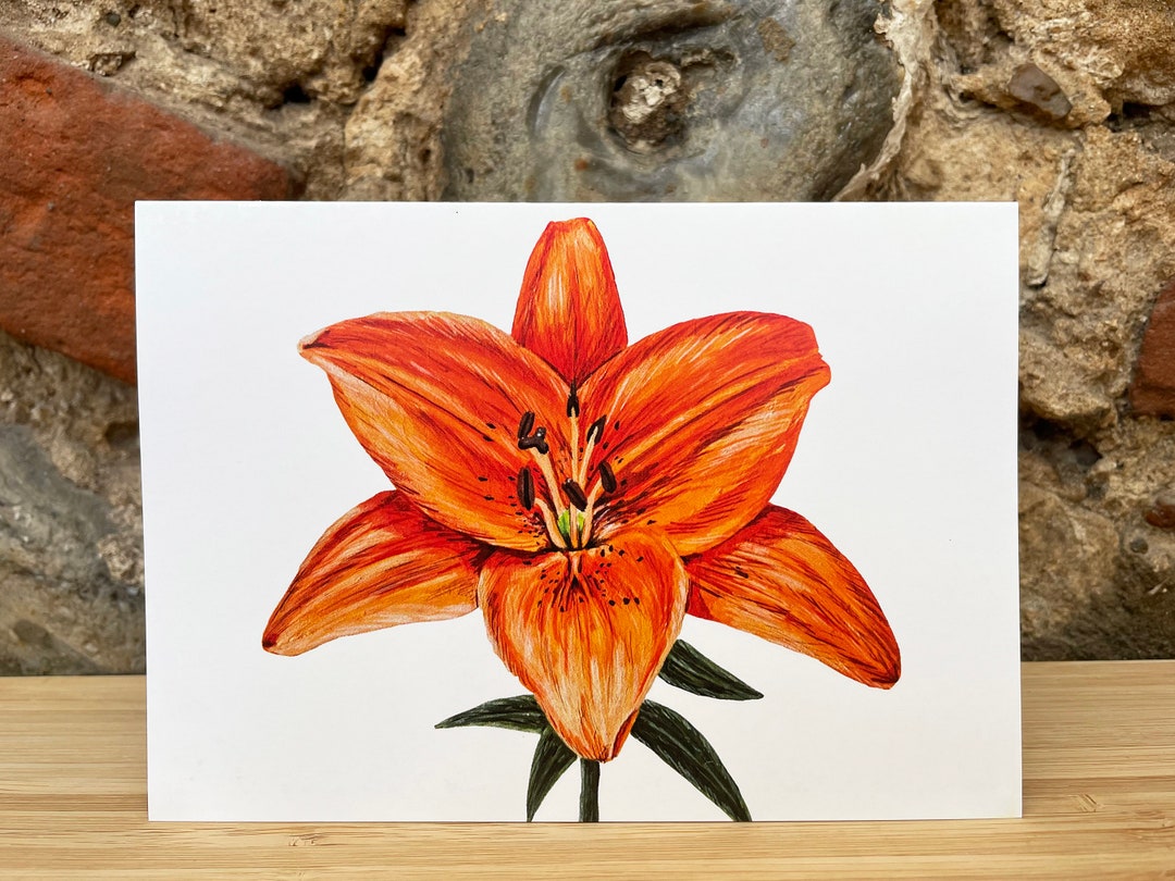 Orange Lily Flower Card, Acrylic Painting, Floral Greeting Card, A6 ...