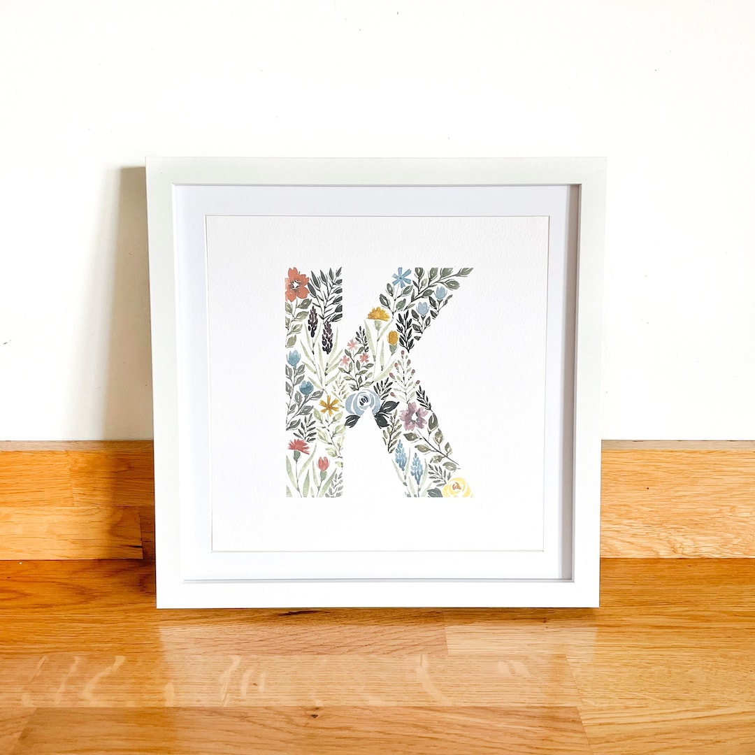 Floral Initial Art Print, Flower Letter Print, Watercolour Nursery Wall ...