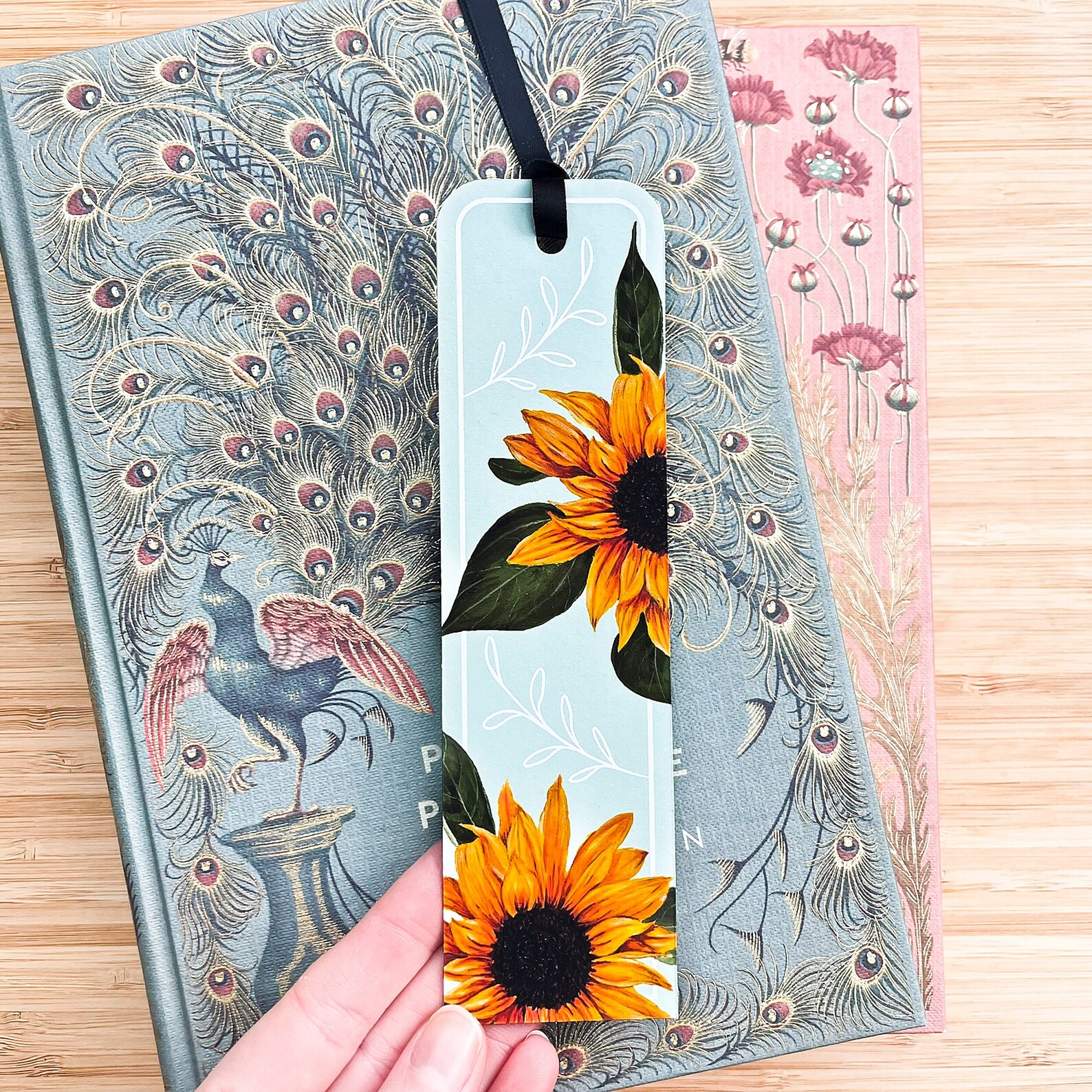 Sunflower Bookmark With Ribbon, Mint Green Floral Bookmark, Handmade ...