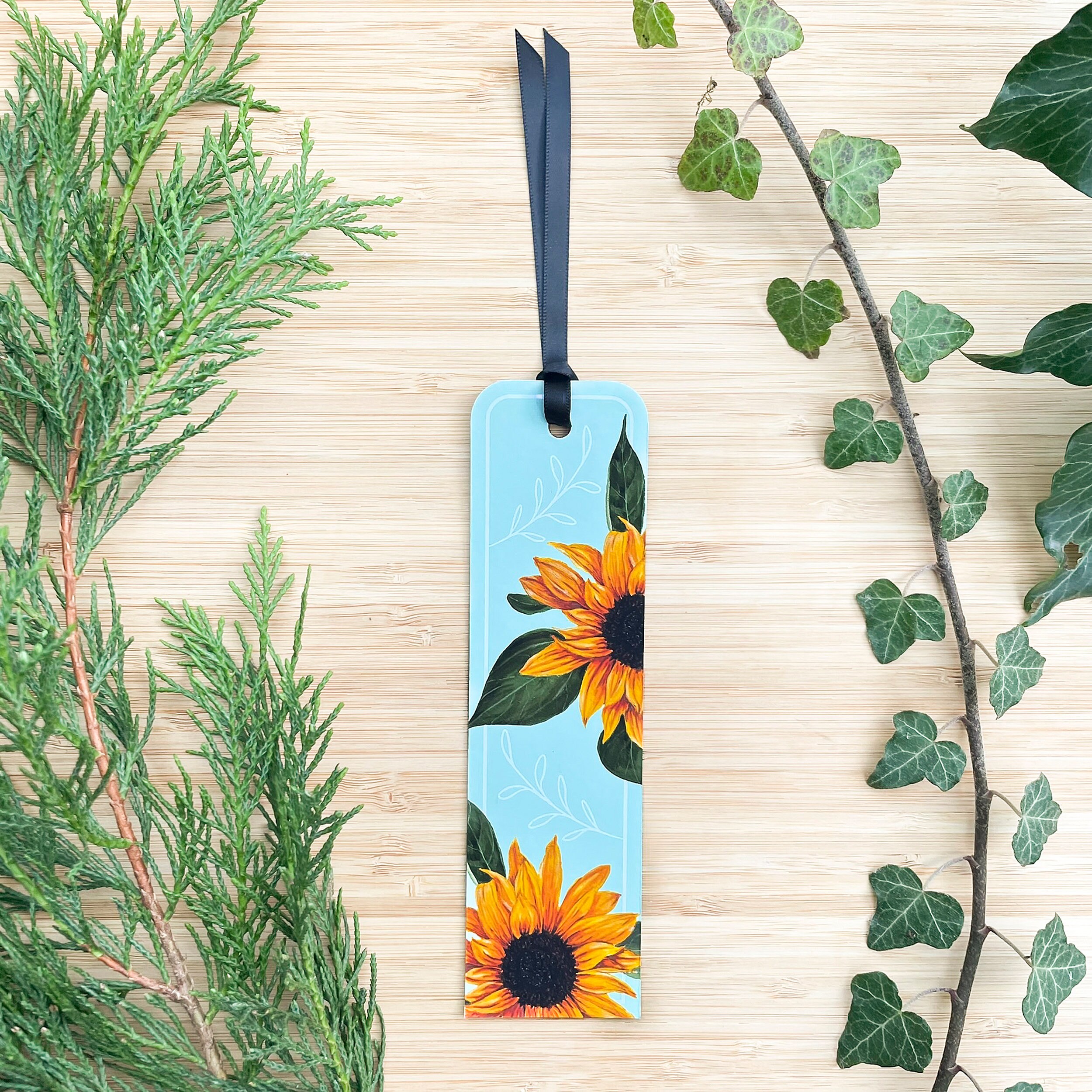 Sunflower Bookmark With Ribbon, Mint Green Floral Bookmark, Handmade ...