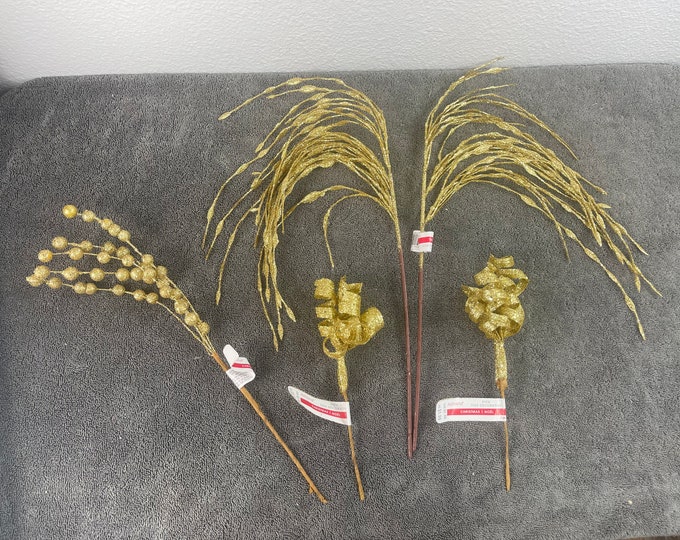 Gold Pick Bundle, Floral Pick, Set of 5 Picks, Bright Gold, Glittered ...