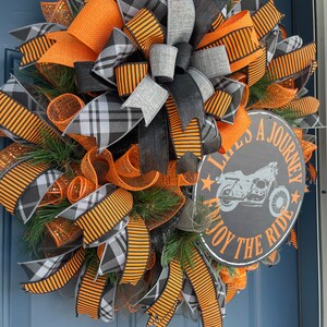 Motorcycle Wreath: Orange & Black Ribbon, Man Cave Decor - Etsy