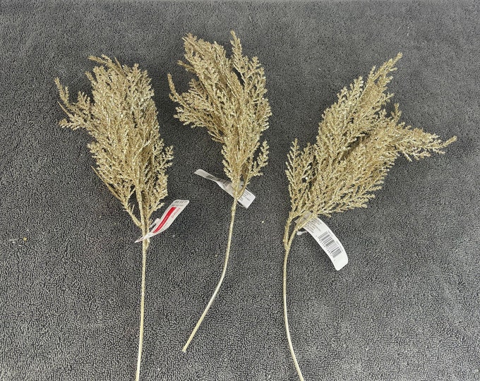 Gold Greenery Pick, Floral Pick, Light Gold, Set of 3, Picks, Glittered ...