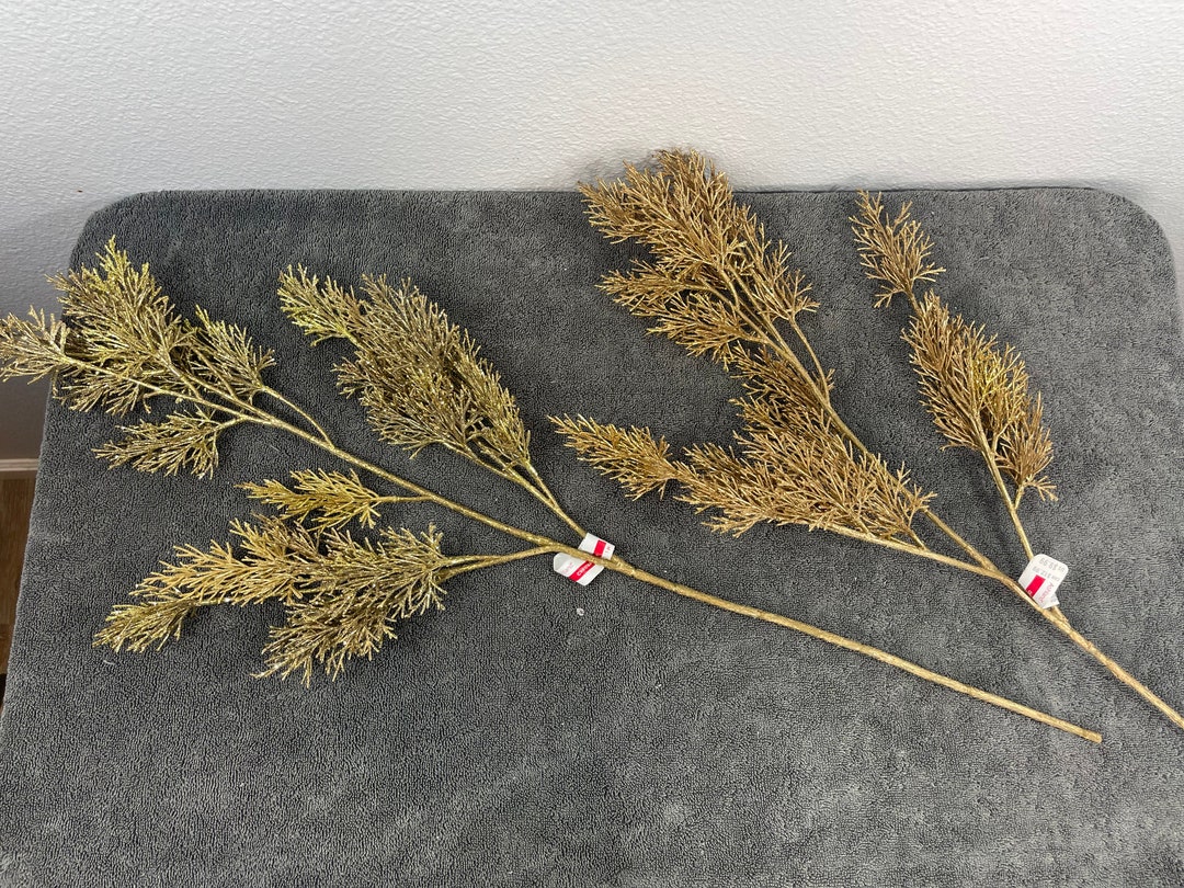 Gold Glittered Floral Stem, Floral Stem, Set of 2 Stems, 3 Heads per ...