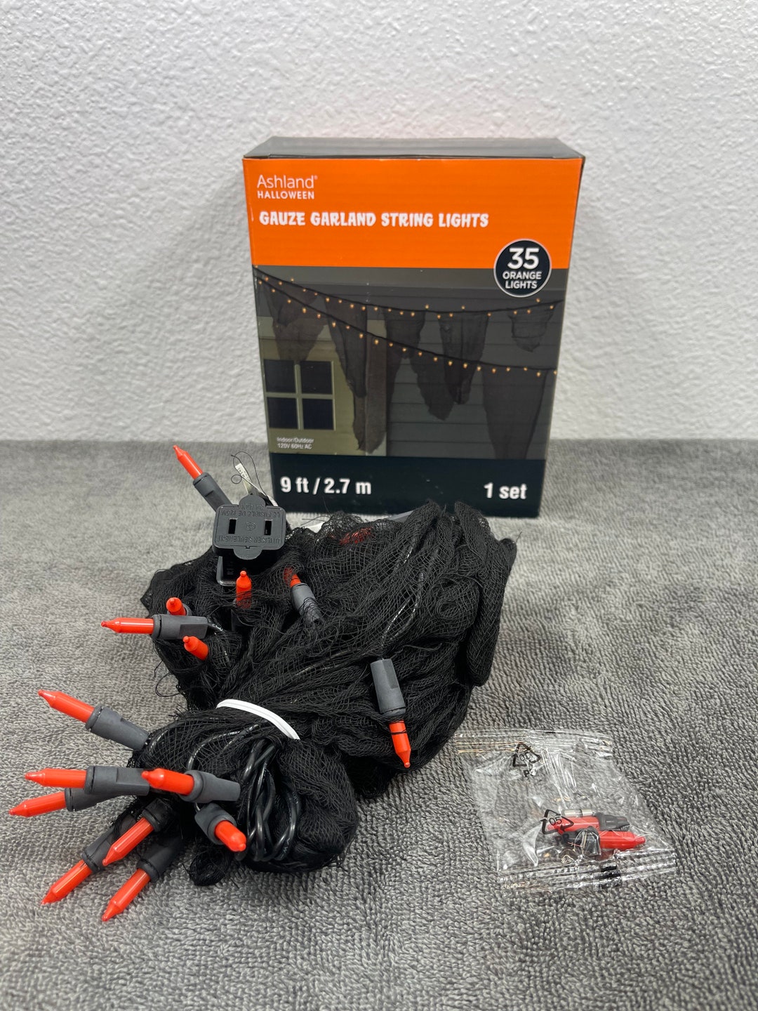 Halloween Lights, Gauze Garland String Lights, Orange Lights, 35 Lights ...