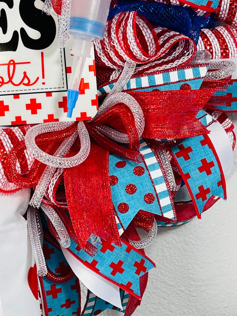 Nurse Front Door Wreath: Healthcare Worker Gift, Teal Red White Decor ...