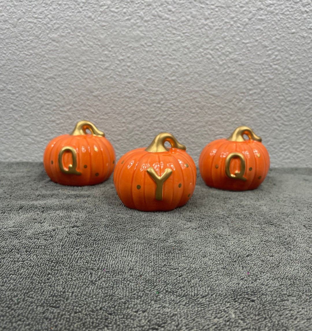 Pumpkin Table Decor, Y, Q, Glass, Initial, Tabletop Decoration ...