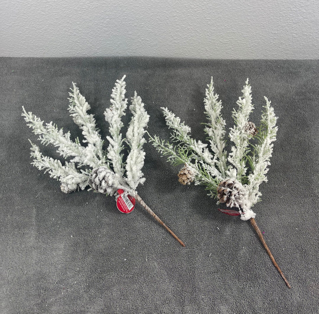 Flocked Greenery Picks, Set of 2, 15 Tall, Heavily Flocked, Glittered ...