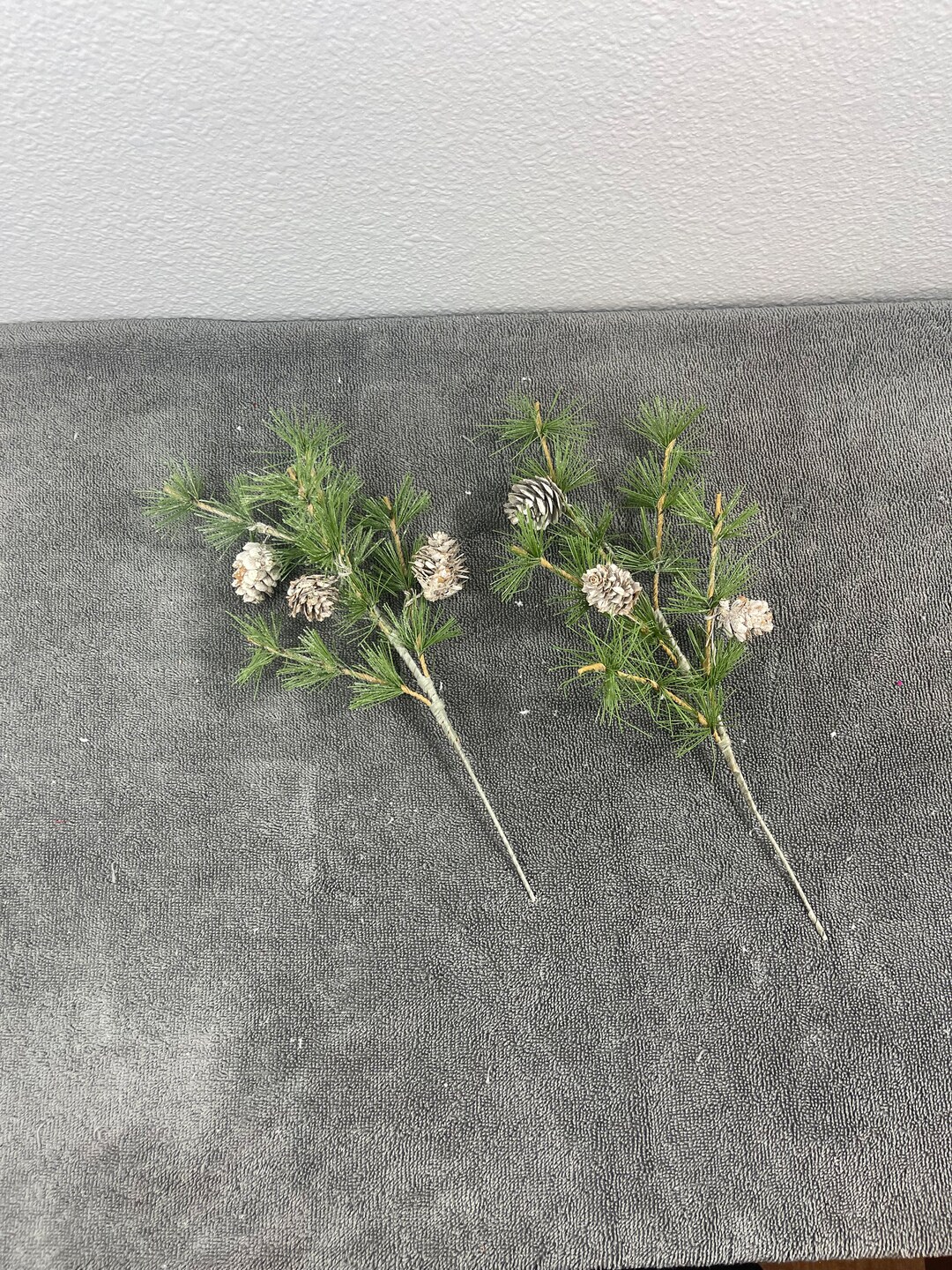 Greenery Picks, Set of 2, 12 Tall, Glittered, Pinecones, Wreath Greens, Arrangement Greenery ...