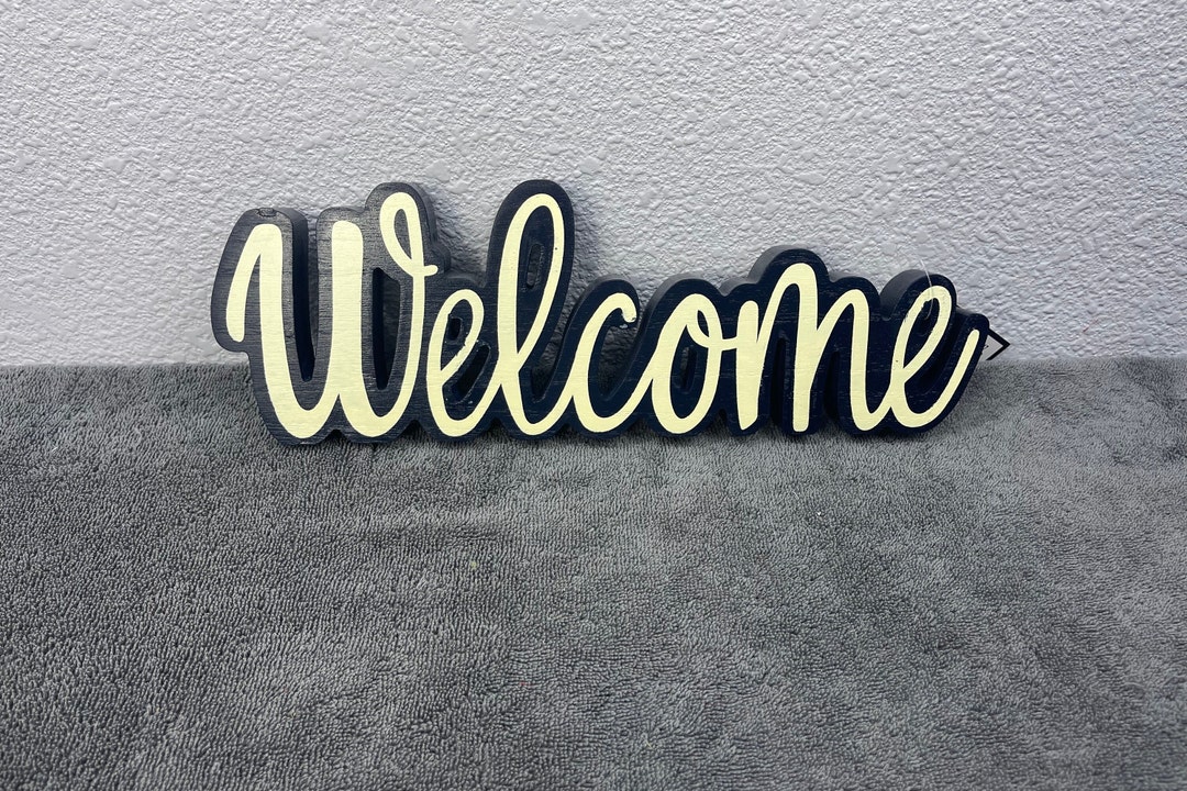 Welcome Sign, Navy/pale Yellow Welcome Sign, Wood, Tabletop Decor, NO ...