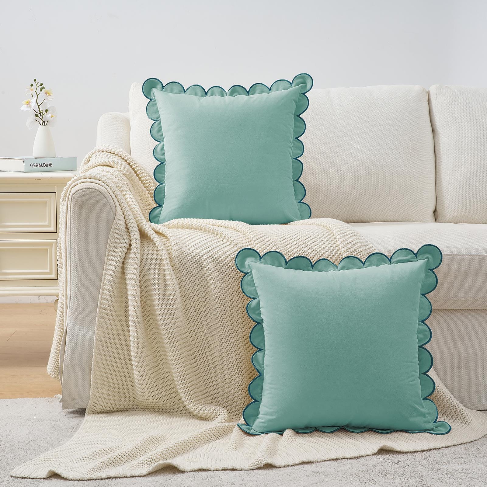 Bri Bri Set – Pack of 2 Scalloped Edge Decorative Throw Pillow Covers ...