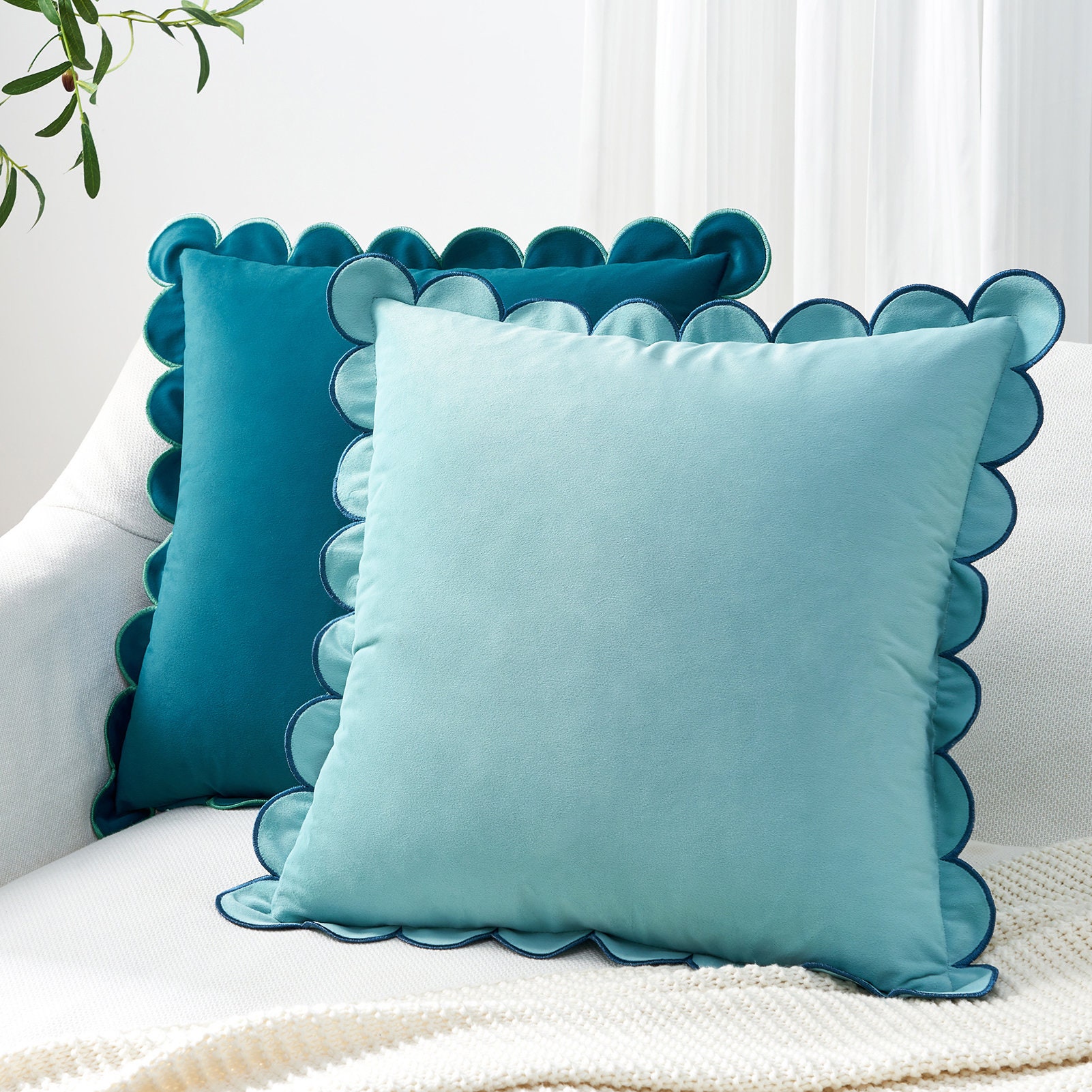Bri Bri Set – Pack of 2 Scalloped Edge Decorative Throw Pillow Covers ...