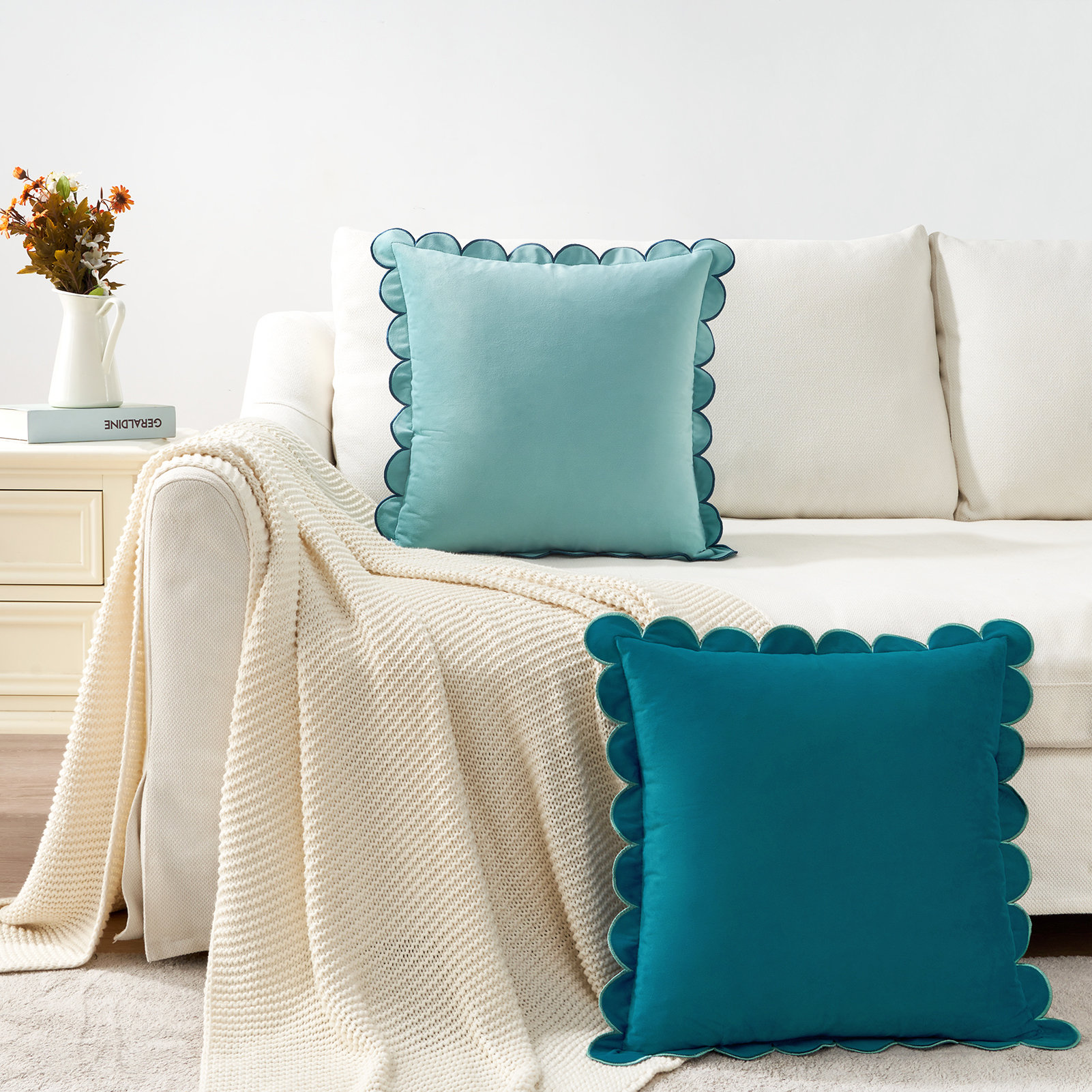 Bri Bri Set – Pack of 2 Scalloped Edge Decorative Throw Pillow Covers ...