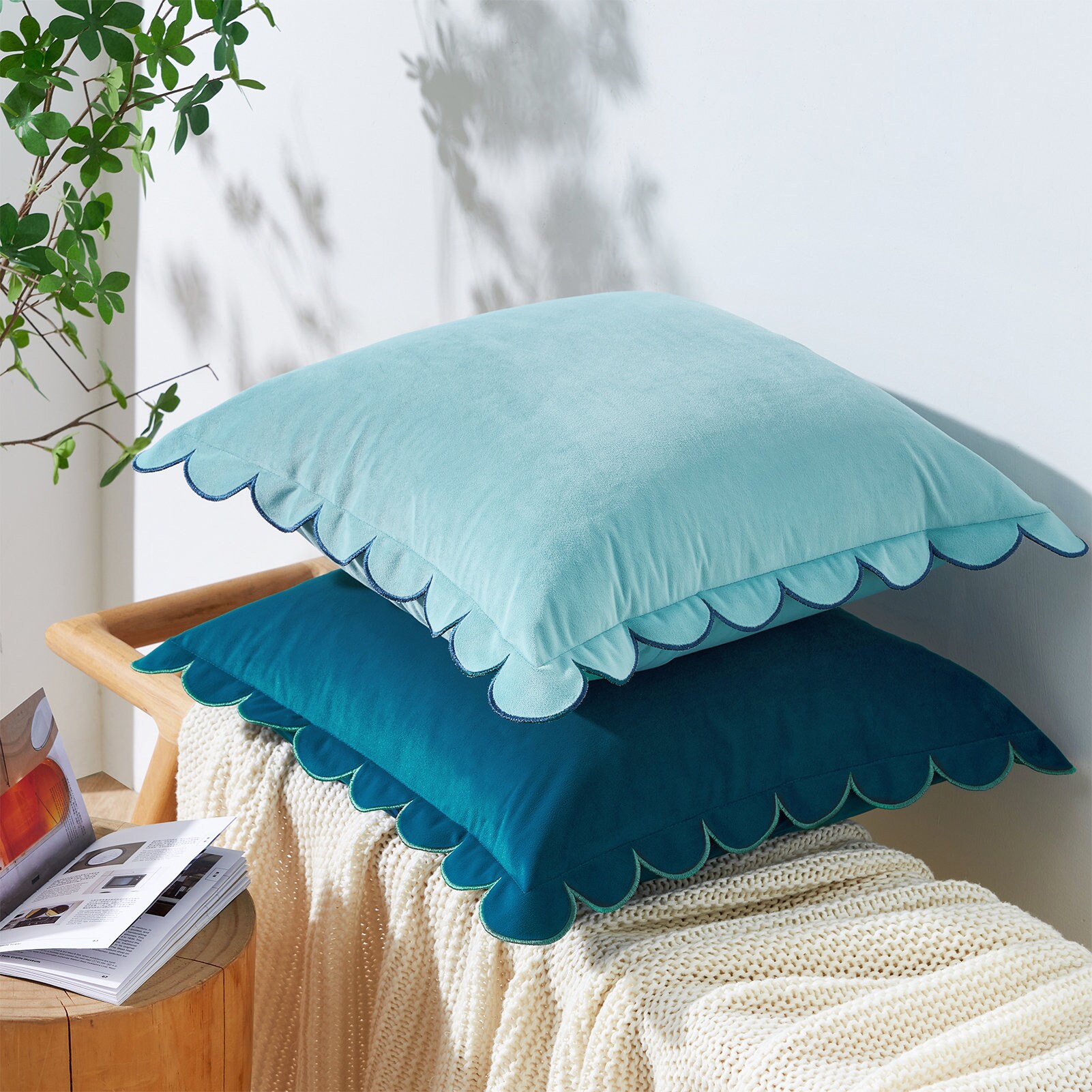 Bri Bri Set – Pack of 2 Scalloped Edge Decorative Throw Pillow Covers ...