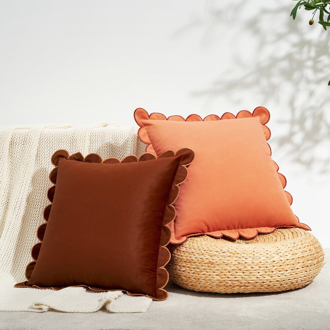 Bri Bri Set Scalloped Edge Decorative Throw Pillow Covers 2-pack, Rust ...