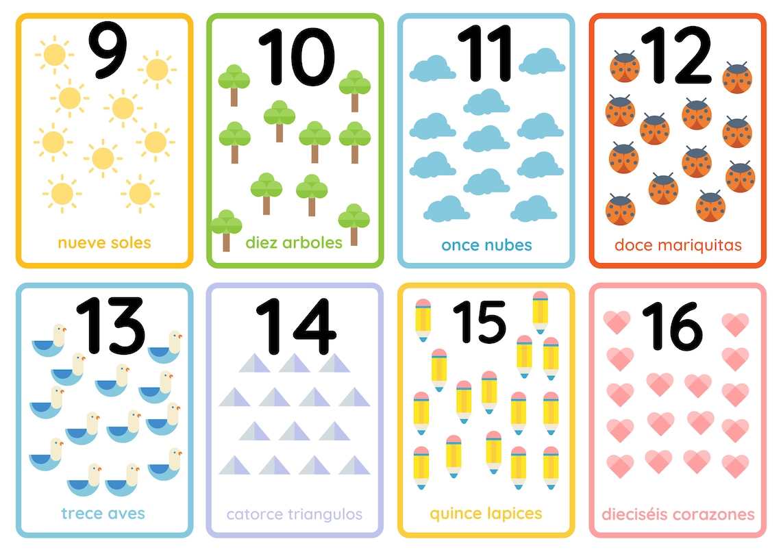 Números en español / counting 1-15 / preschool / flashcards / | Etsy