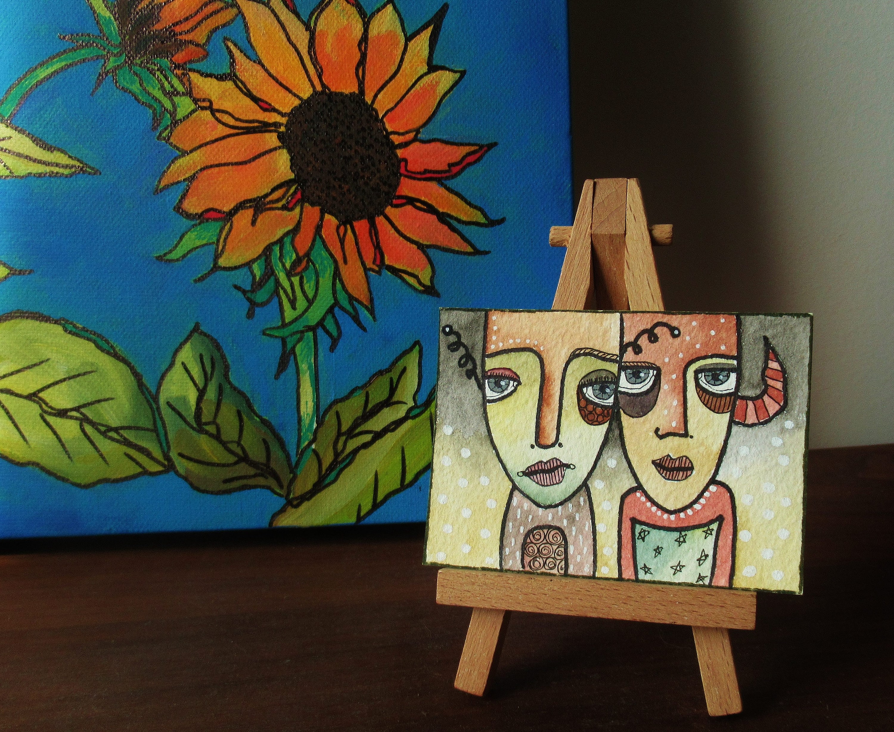 Whimsical People Artwork Miniature ACEO Art Two Faces Original - Etsy