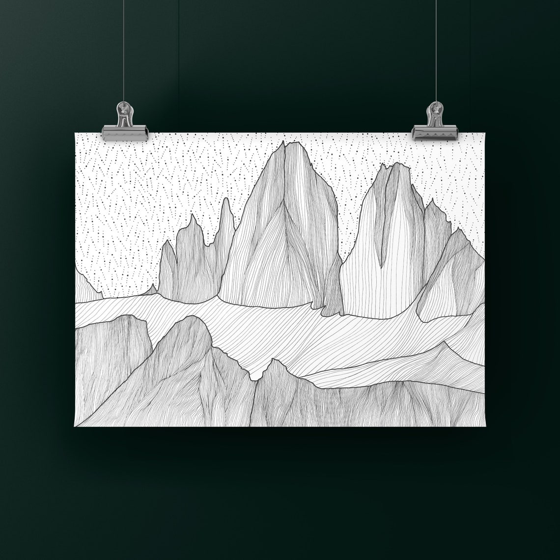 ORIGINAL Three Peaks Mountain Lines Drawing - Etsy