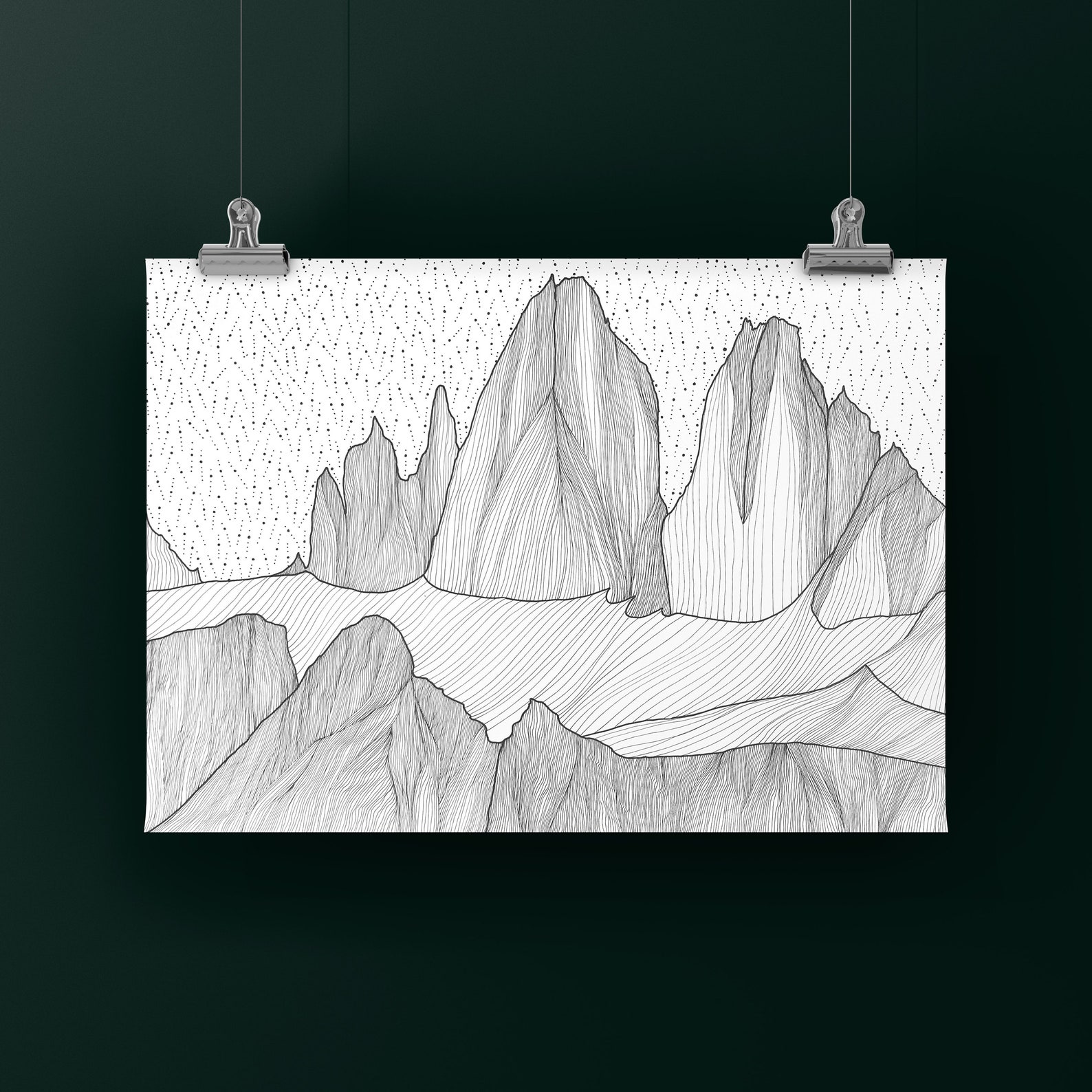 ORIGINAL Three Peaks Mountain Lines Drawing - Etsy